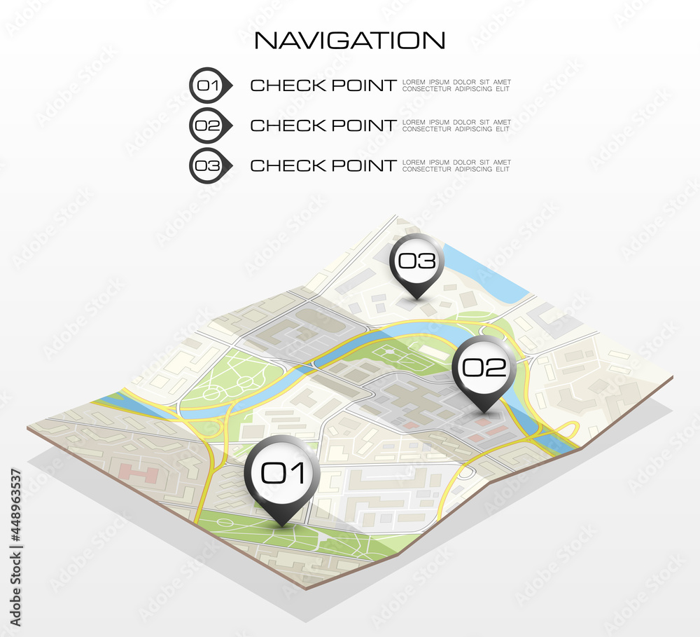 Isometric city map business infographic navigation, isometry point ...
