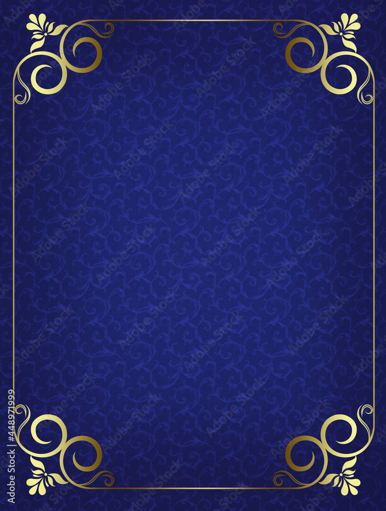 Gold border frame on blue pattern background . Stock Illustration ...