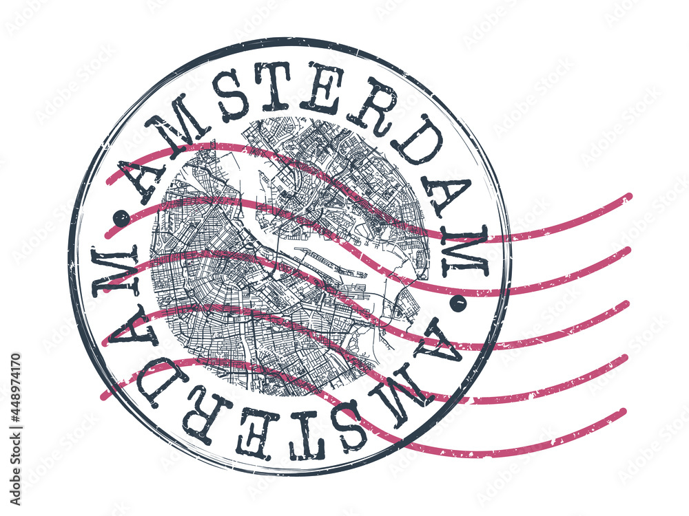 Poster Amsterdam, Netherlands Stamp Map Postal – Wall Art | UkPosters
