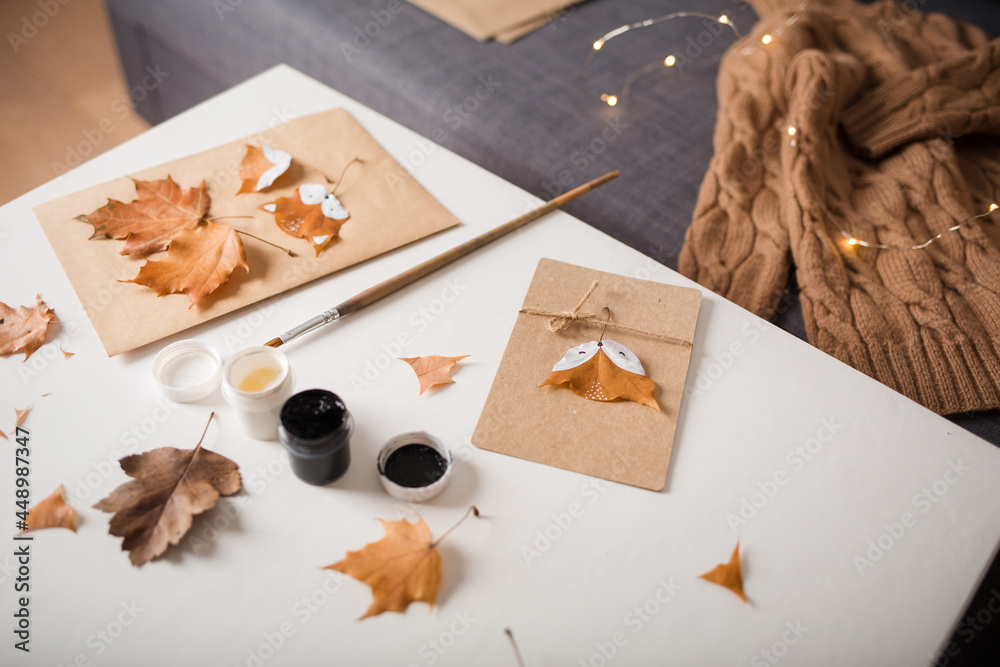 autumn craft for kids. animal Fox carved from maple leaf. childrens art ...