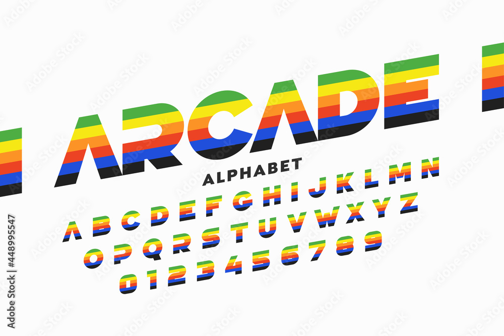 Arcade game retro style font design, alphabet letters and numbers ...