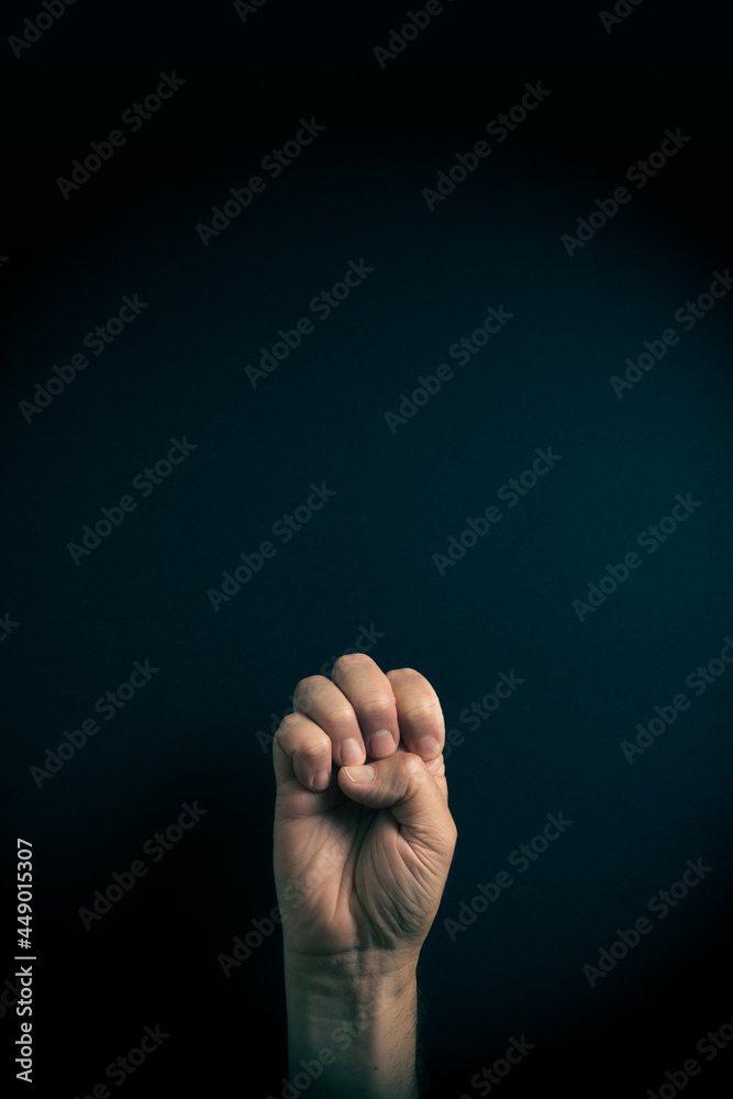 Colour image of hand demonstrating ASL sign language letter E with ...