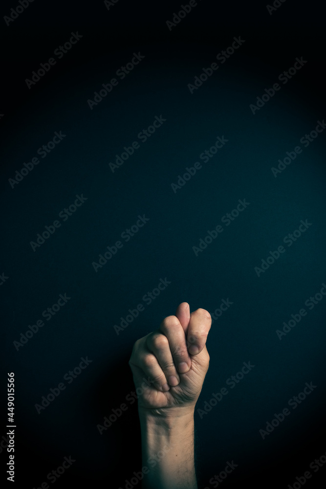 Colour image of hand demonstrating ASL sign language letter T with ...
