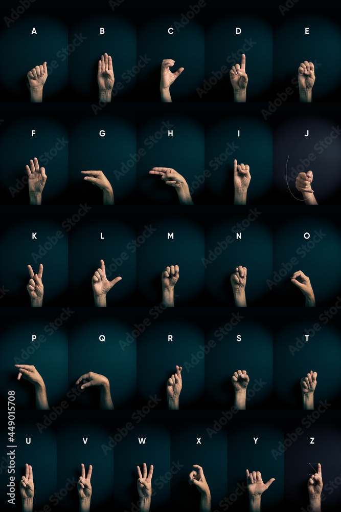 Colour image of hands demonstrating ASL sign language letters full ...