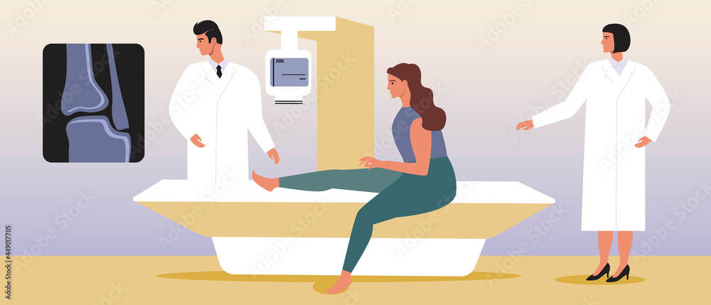 X-ray examination, bone scan, flat vector stock illustration with X-ray ...