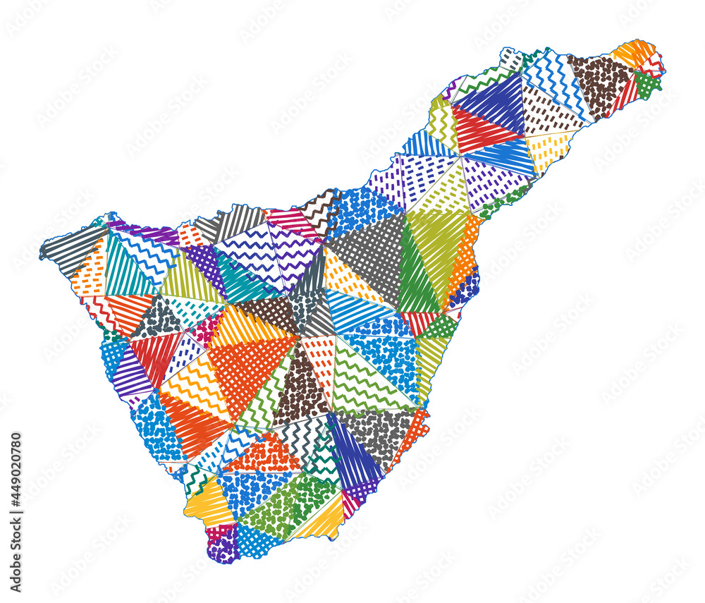 Kid style map of Tenerife. Hand drawn polygons in the shape of Tenerife ...
