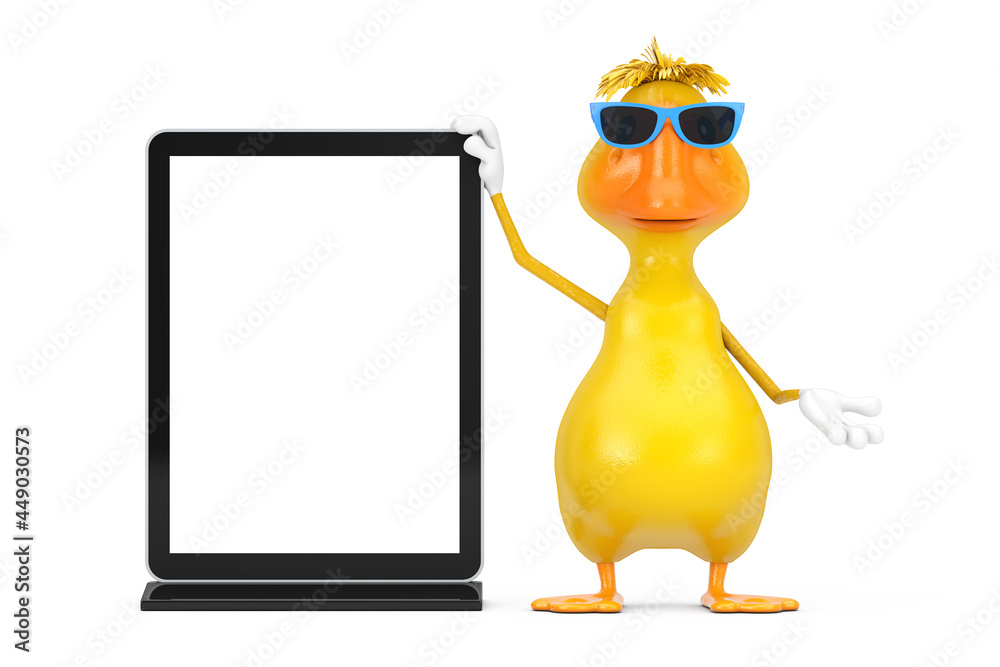 Cute Yellow Cartoon Duck Person Character Mascot with Blank Trade Show ...