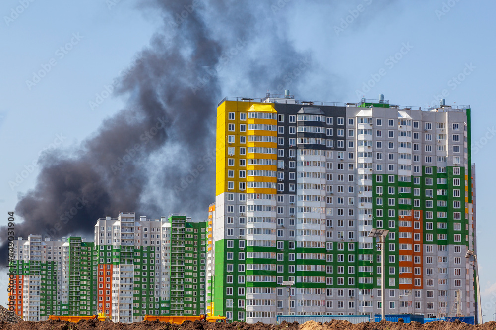 A fire in a modern house, new buildings are on fire, a violation of ...