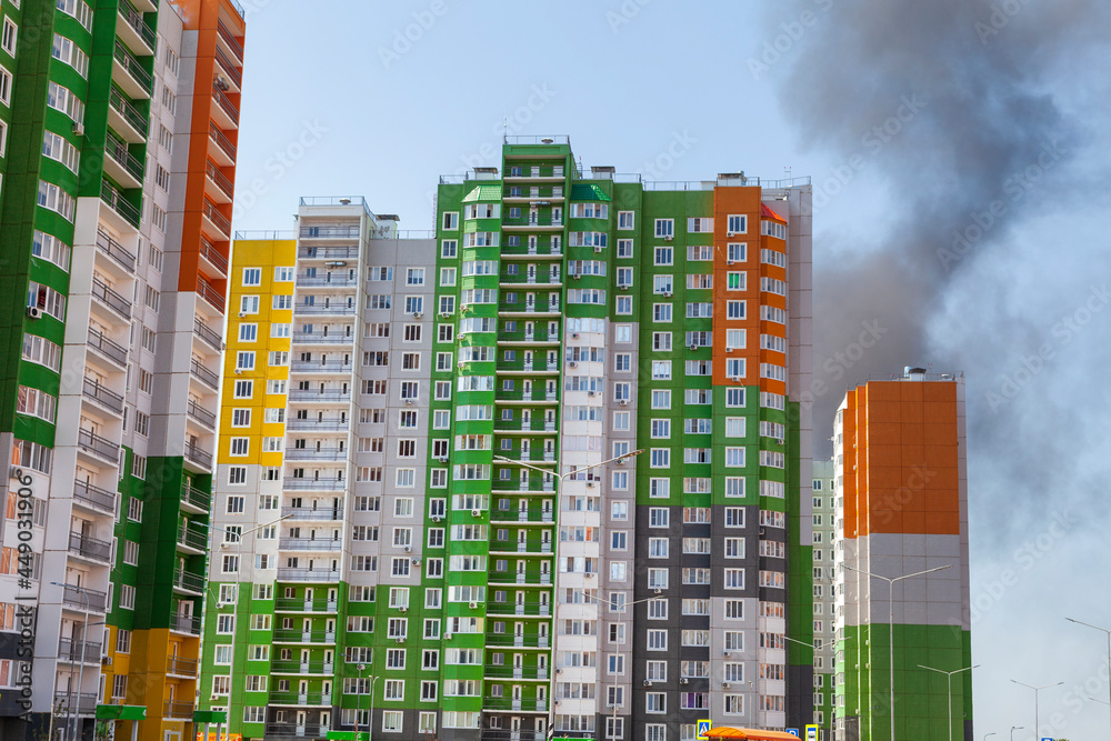 A fire in a modern house, new buildings are on fire, a violation of ...