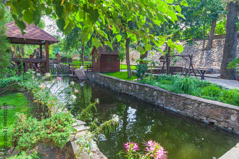 Ancient fortress or medieval castle with a clock on the tower. A place ...