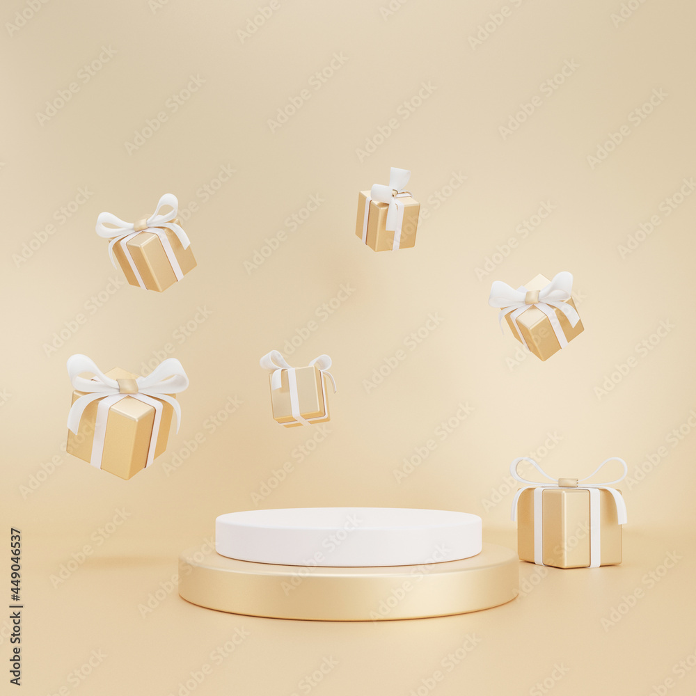 Marry Christmas and New Year Abstract Empty gift floating podium on ...