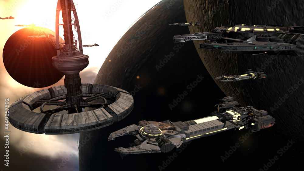 CG 4K Space Animation Spaceships Nebula Planet Animated Stock ...