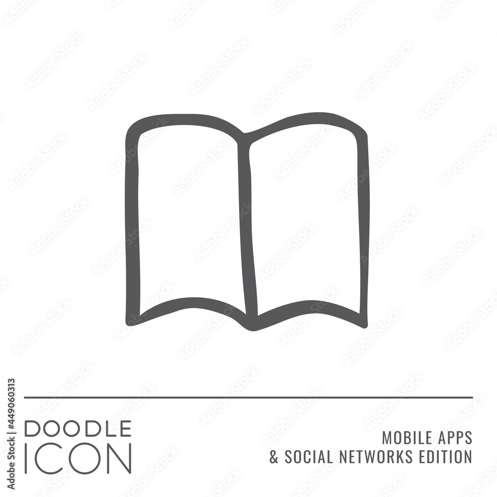 Doodle Icon Series - Open Book Pages as Notes or Bookmark Button Flat ...