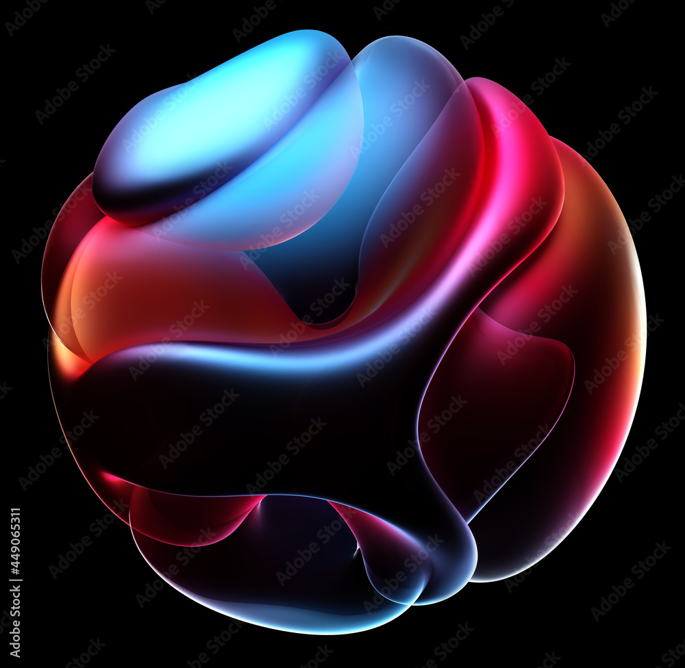 3d render of abstract art of surreal alien ball flower in spherical ...