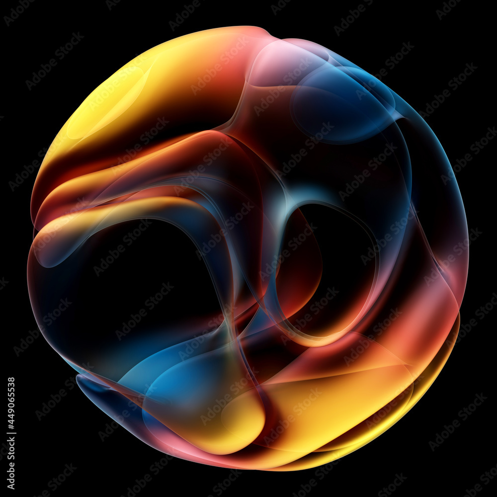 3d render of abstract art of surreal alien ball flower in spherical ...