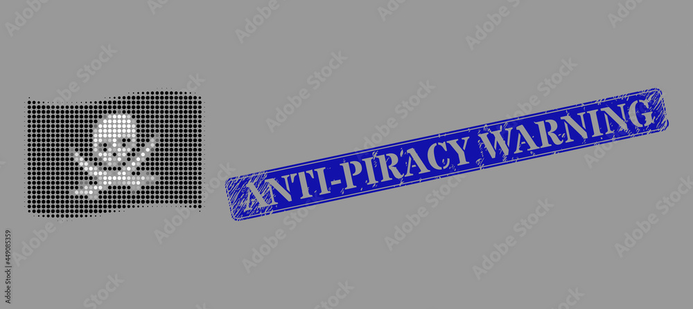 Dotted halftone waving pirate flag icon, and Anti-Piracy Warning ...