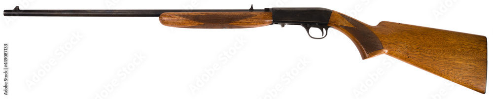 Single-barrel smoothbore hunting shotgun with wooden gunstock isolated ...