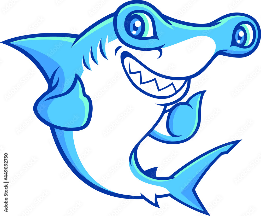 Cute Hammerhead Shark with Thumb Up Fins Cartoon Character Design Stock ...