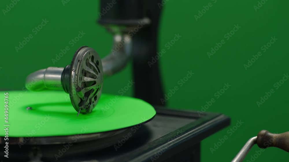 Vintage gramophone . Vintage old gramophone plays a vinyl record on ...