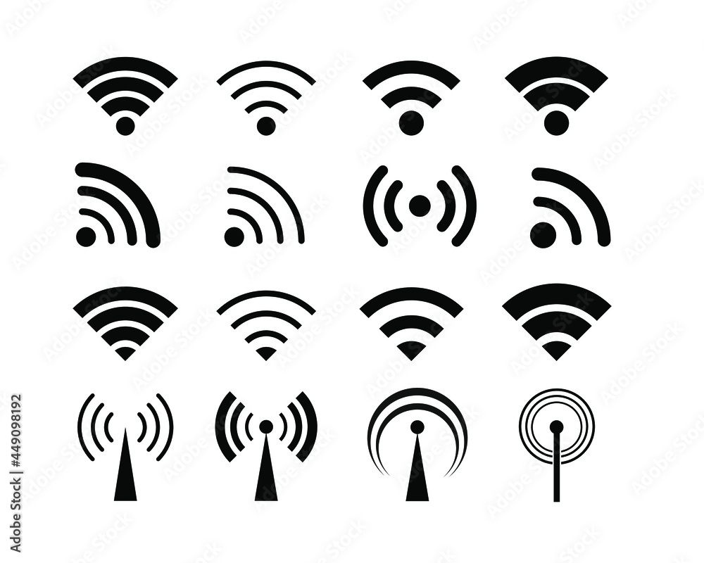 WI-FI set icons silhouettes and wireless connection airwaves isolated ...
