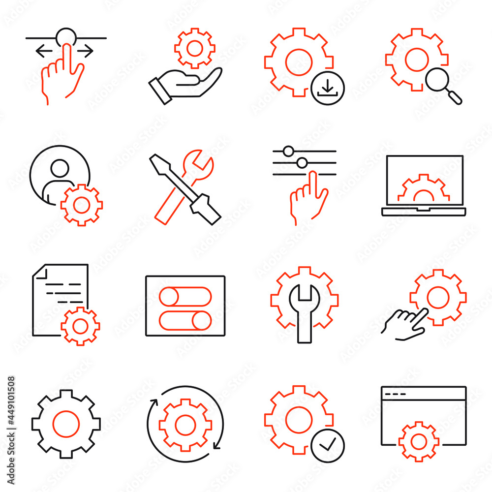 Setup and Settings icon set. Setup and Settings pack symbol vector ...