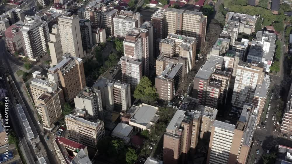 Johannesburg CBD, Joburg, South Africa. Drone Arial moving across the ...