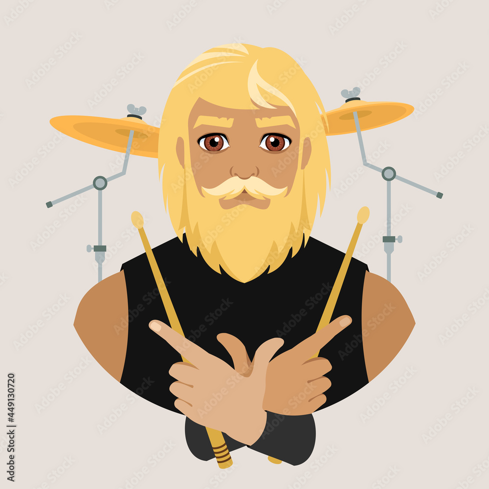 Avatar of a blond man with long hair and a beard holding drumsticks in ...