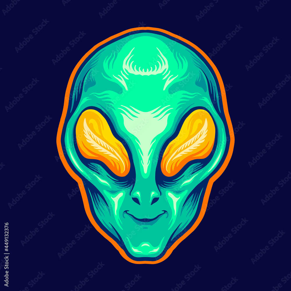 Head Alien Green Smile Cartoon Vector illustrations for your work Logo ...