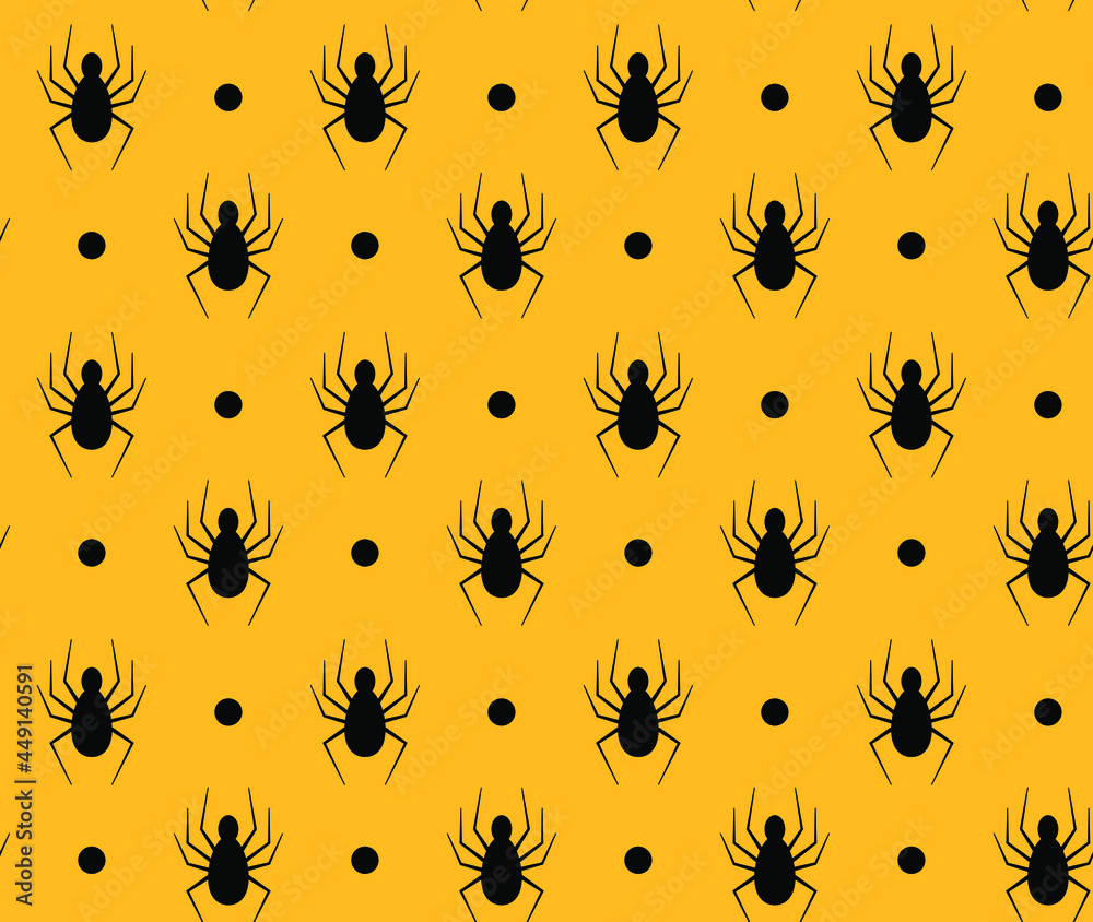 Seamless vector pattern on the theme of Halloween, spiders on an orange ...