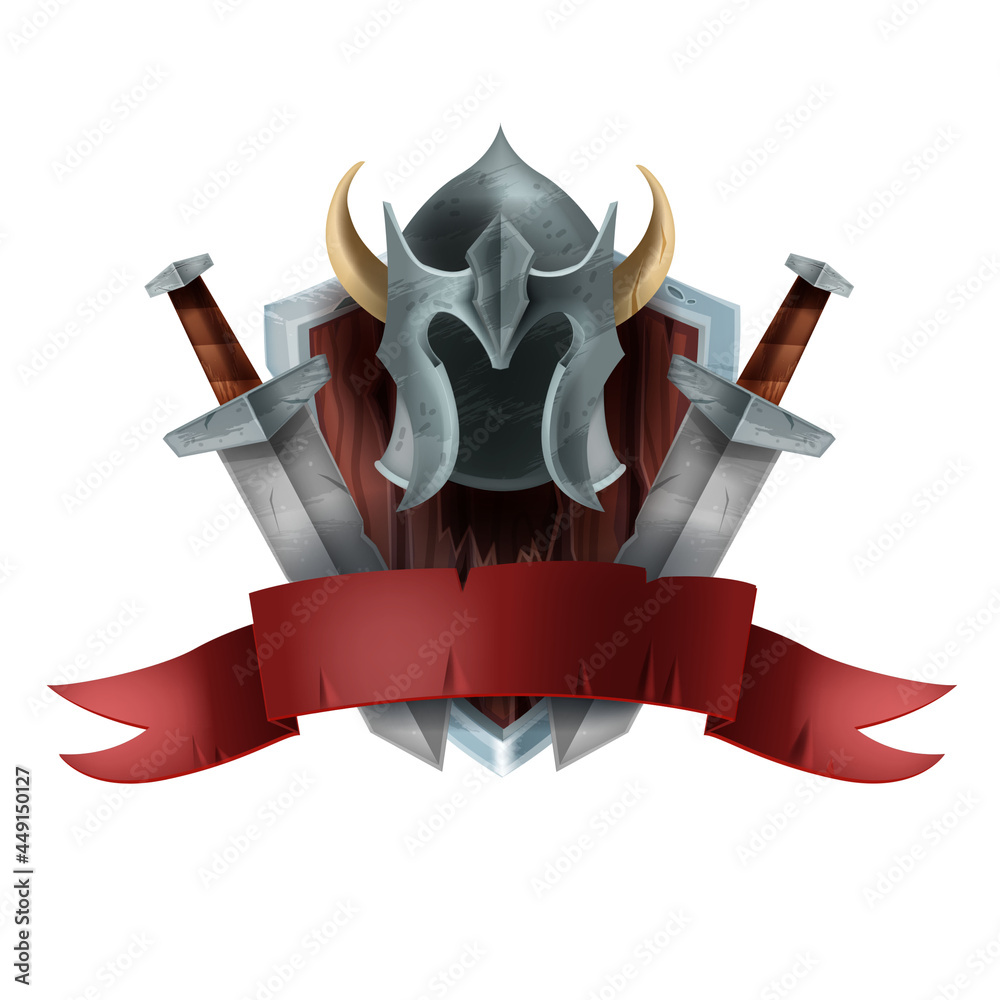 Vetor de Game badge vector icon, rank UI award trophy design, medieval ...