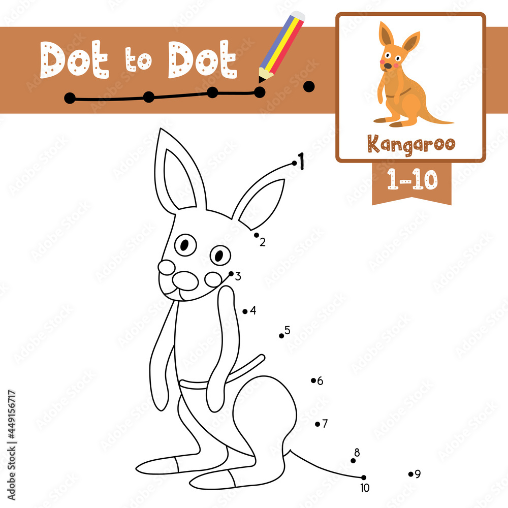 Dot to dot educational game and Coloring book Kangaroo animal cartoon ...