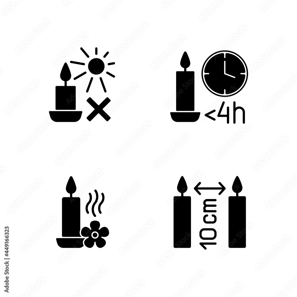 Candle warning label black glyph manual label icons set on white space ...