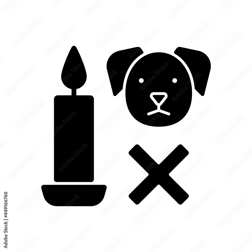Candle safety for pets black glyph manual label icon. Keep burning ...