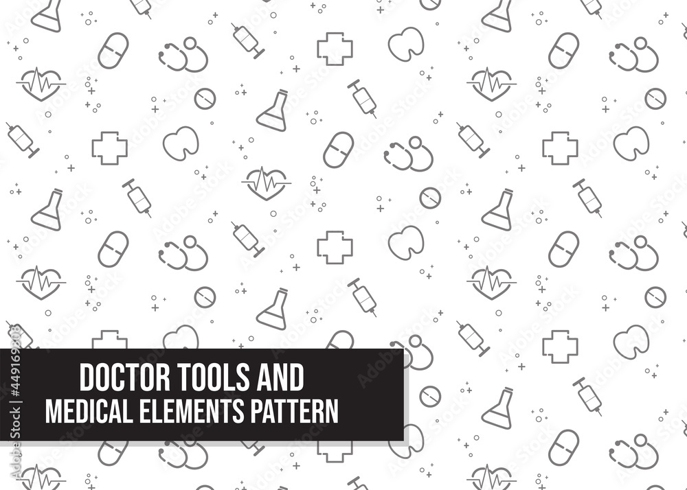 Doctor tools and Medical elements pattern cartoon hand drawn cartoon ...