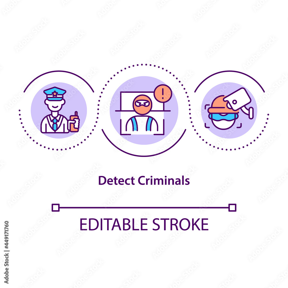 Detect criminals concept icon. Face recognition technology. Aid law ...