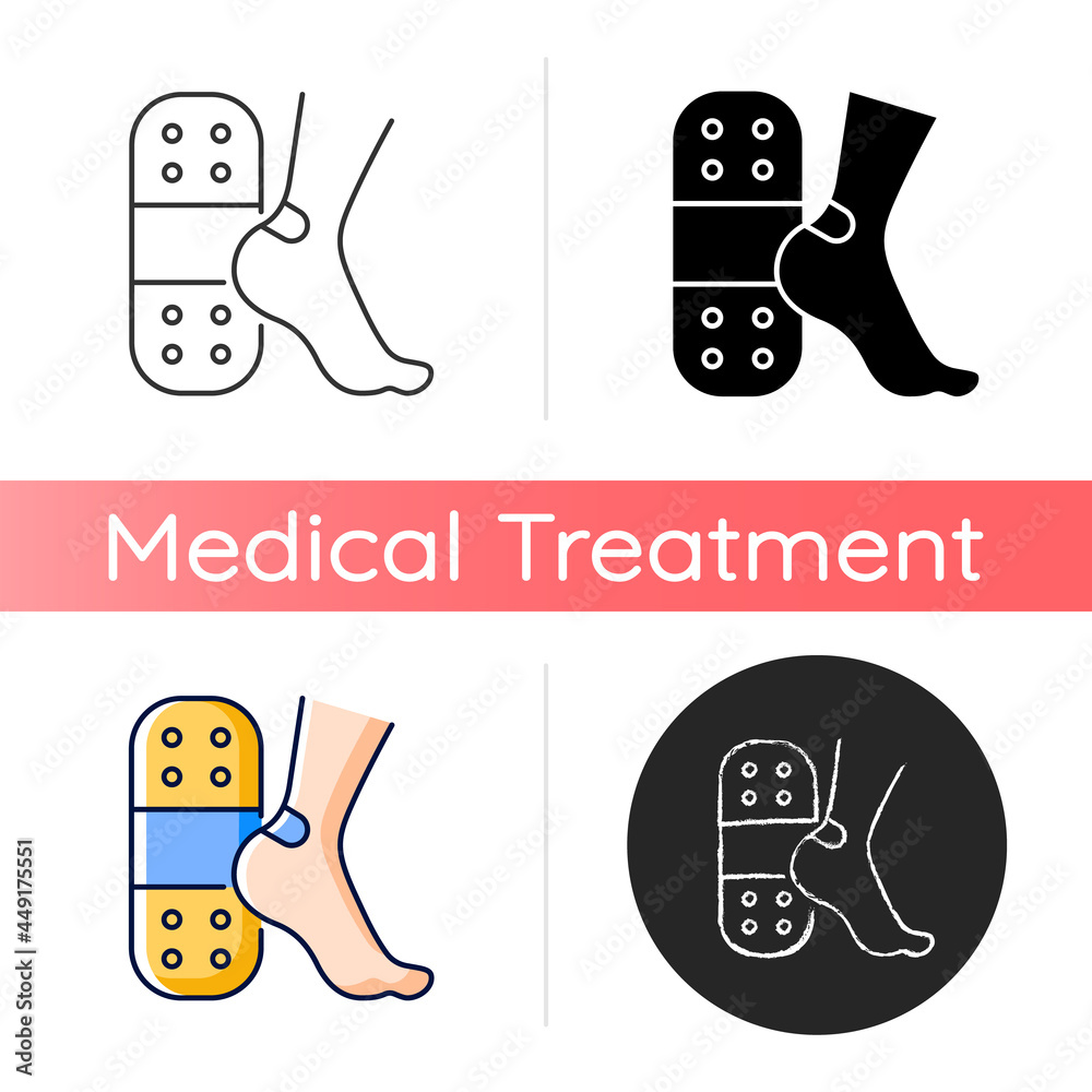 Patches for blisters icon. Skin protection from friction. Applying ...
