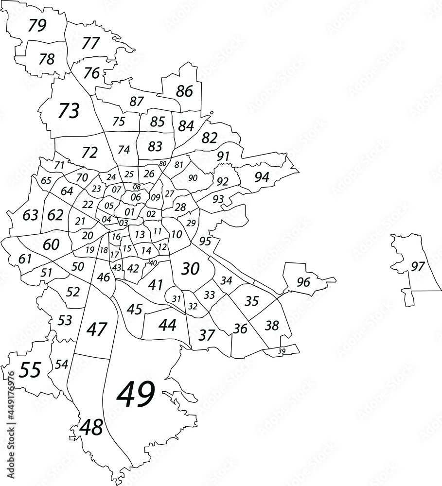 Vetor de Simple white vector map with black borders and numeral names ...
