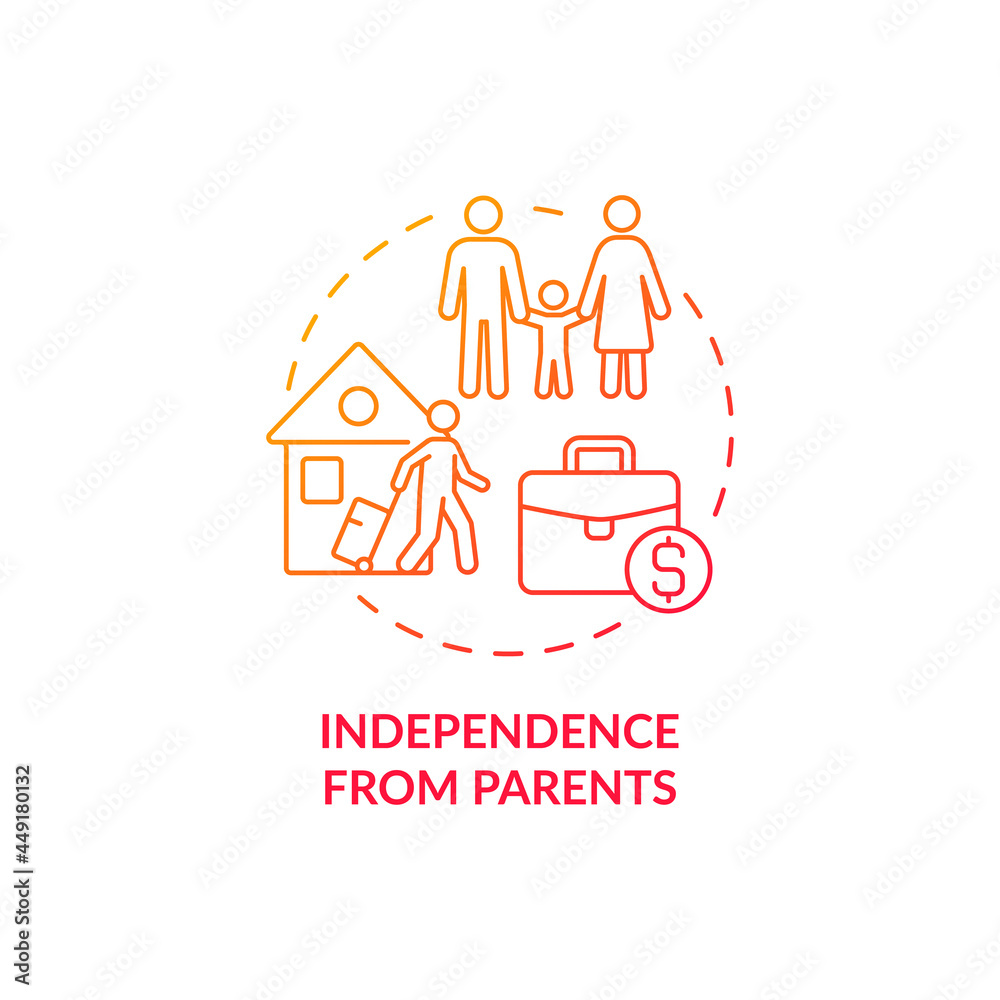 Independence from parents red concept icon. Private living starting ...