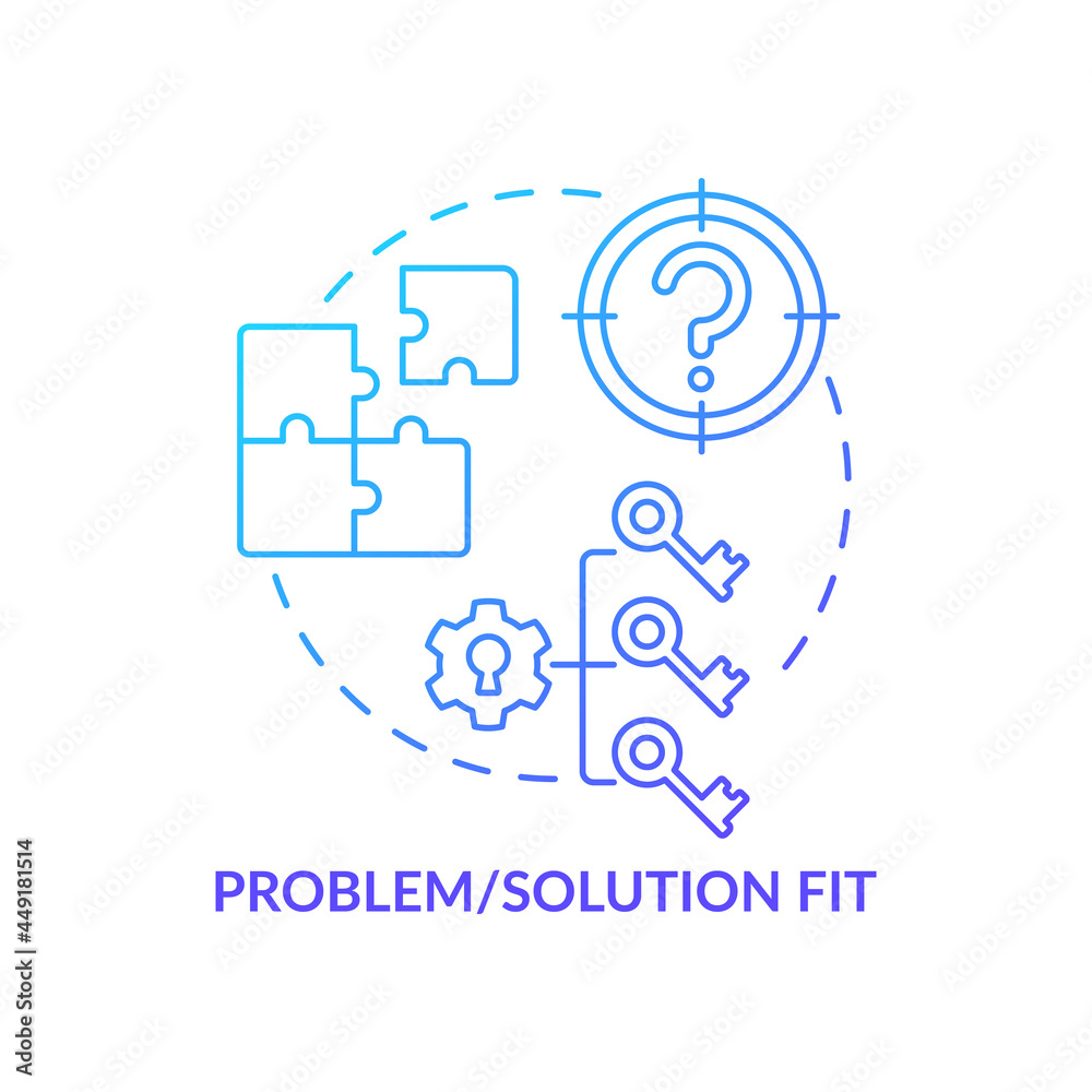 Problem, solution fit blue gradient concept icon. Market demand ...