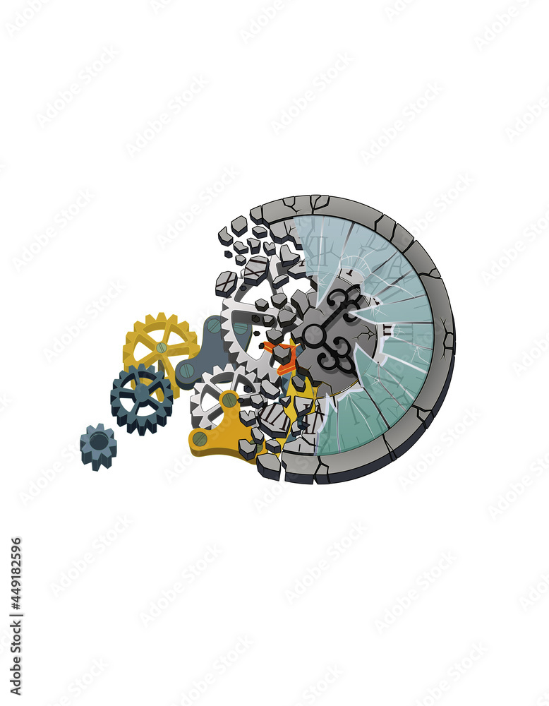 Broken watch, t-shirt design, tattoo design illustration cog wheel ...