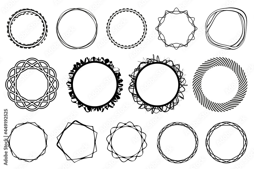 Vector circle frame set. Collection of vector circle frames with waves ...
