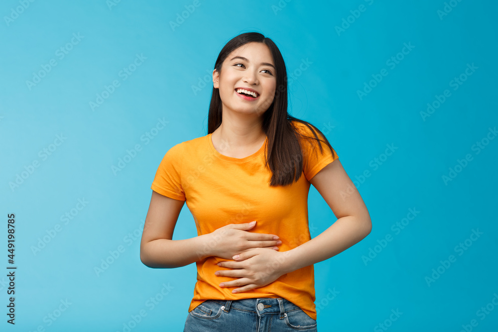 Happy Staffed Cute Asian Girl Feelings Satisfaction After Eating