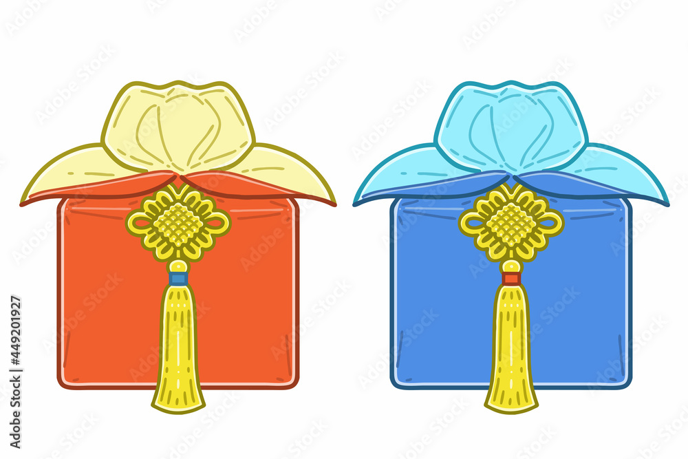 Korean traditional gift packaging. Vector illustrations set. Stock ...