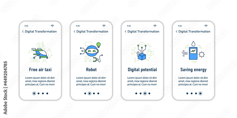 Digital transformation onboarding mobile app screens.Modern ...