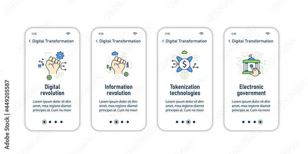 Digital transformation onboarding mobile app screens.Modern ...
