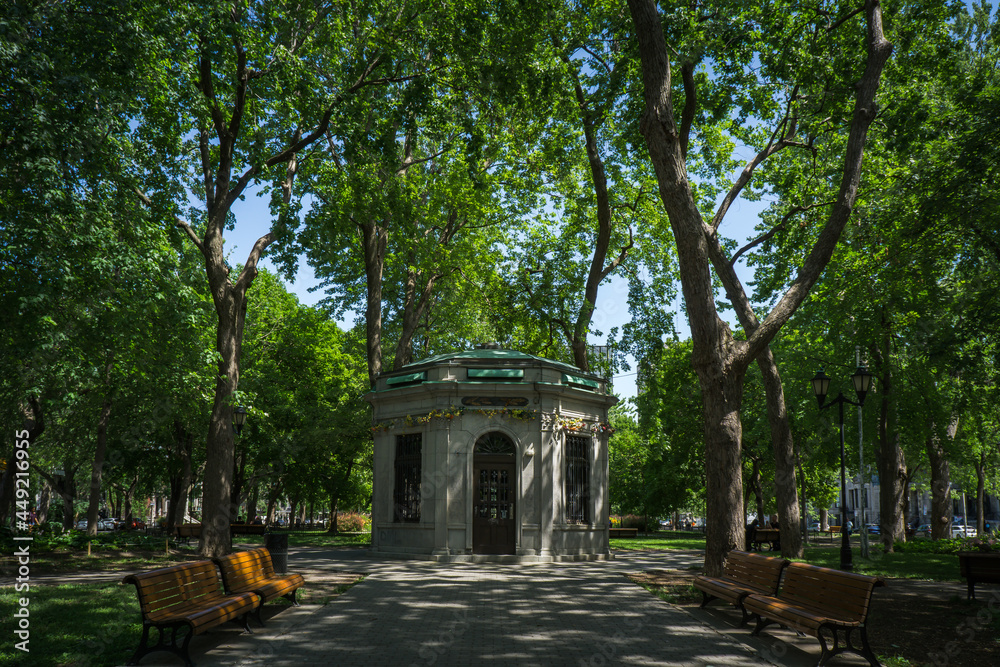 Square St Louis in Montreal Plateau Mont Royal neighborhood on a summer ...