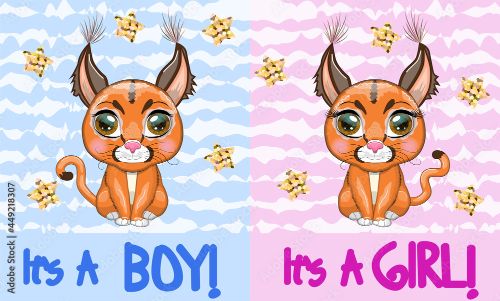 Caracal steppe lynx with beautiful eyes in cartoon style, colorful ...