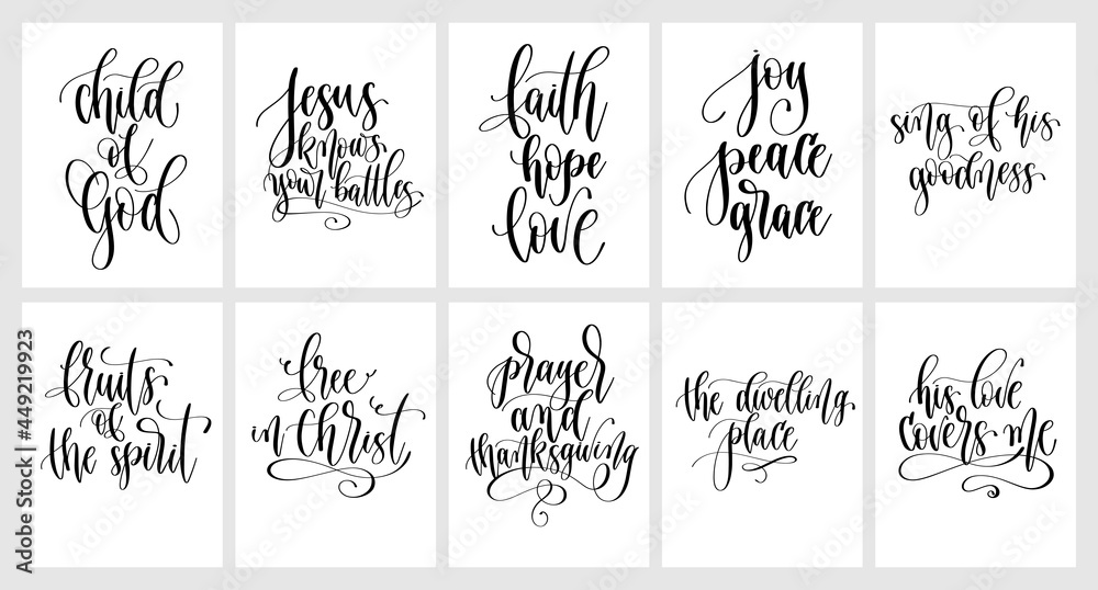 set of jesus god - hand lettering inscription calligraphy vector ...