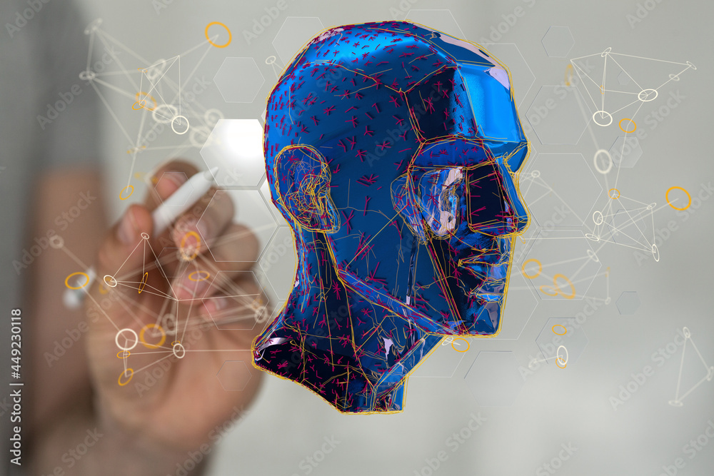 Human head and brain.Deep learning , Machine learning and artificial ...