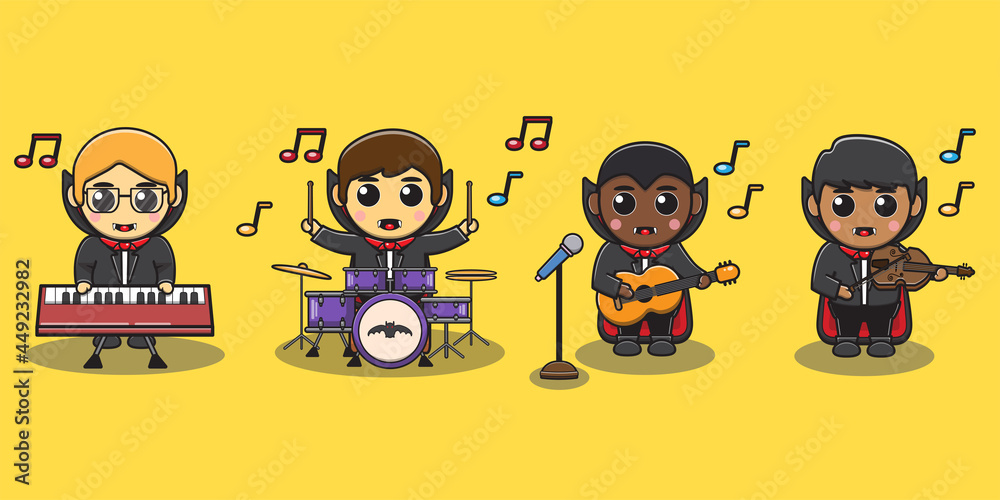 Vector illustration of Dracula playing music band cartoon characters ...